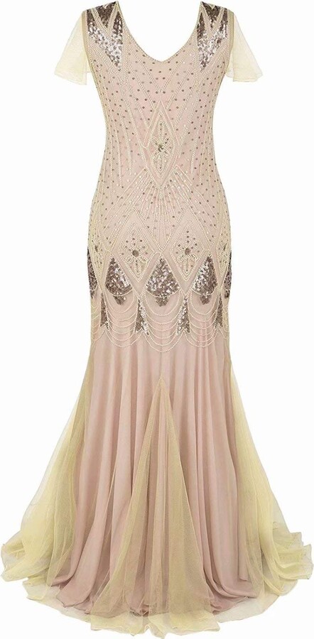 aifuu Women 1920s Gatsby Flapper Dress Long Prom Evening Gowns Beaded ...