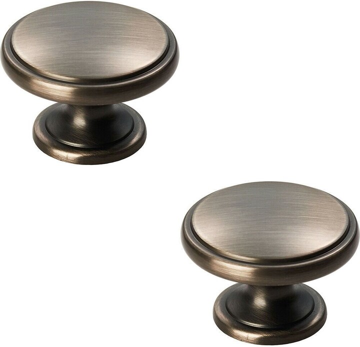 Loops 2x Ring Domed Cupboard Door Knob 38.5mm Diameter Gun Metal ...