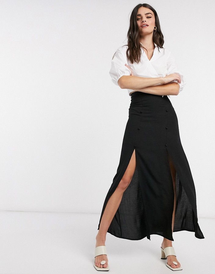ASOS DESIGN double split maxi skirt in black - ShopStyle