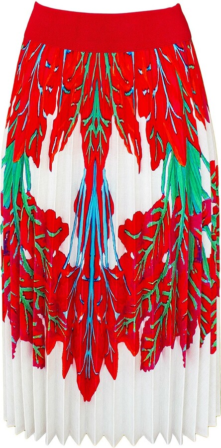 Lalipop Design Half Circle Pleated White Midi Skirt With Red Leaves ...
