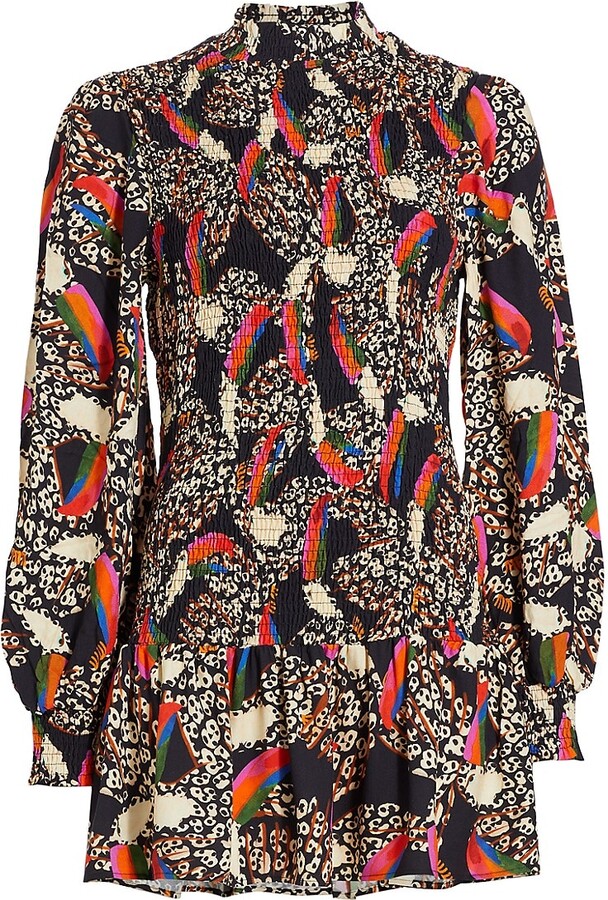 Farm Rio Leopard & Toucan Smocked Minidress - ShopStyle