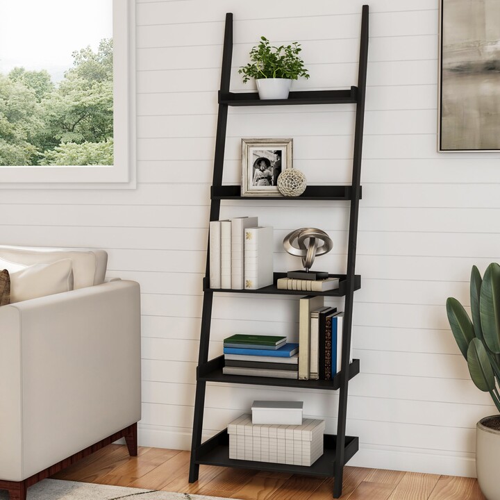 Global Pronex 5-Tier Freestanding Wood Ladder Bookshelf for Storage ...
