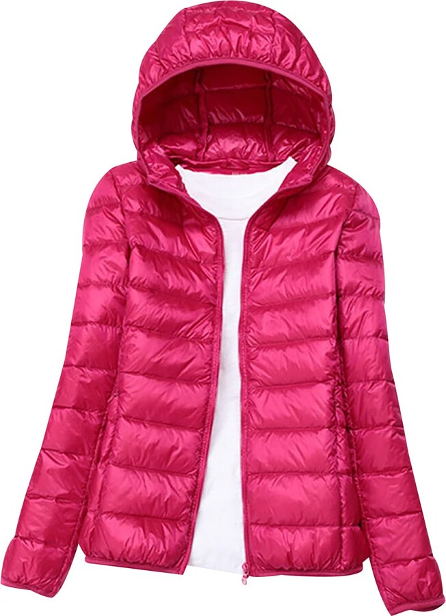 HAXNOHEY Ladies Hooded Puffer Jacket Lightweight Down Jacket Women ...