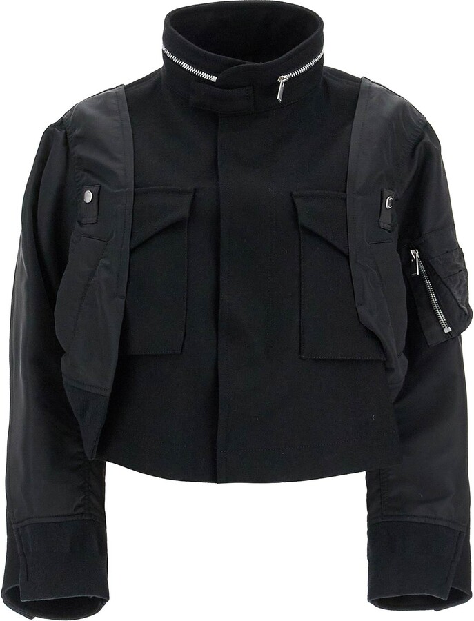 Sacai boxy wool and nylon jacket - ShopStyle