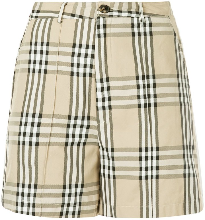 Andrea Crews Snap Button Checked Shorts - ShopStyle