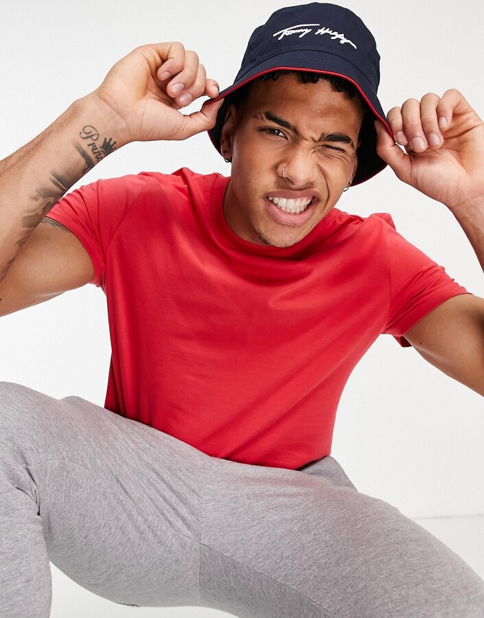 Tommy Hilfiger bucket hat with script logo in desert sky blue - ShopStyle