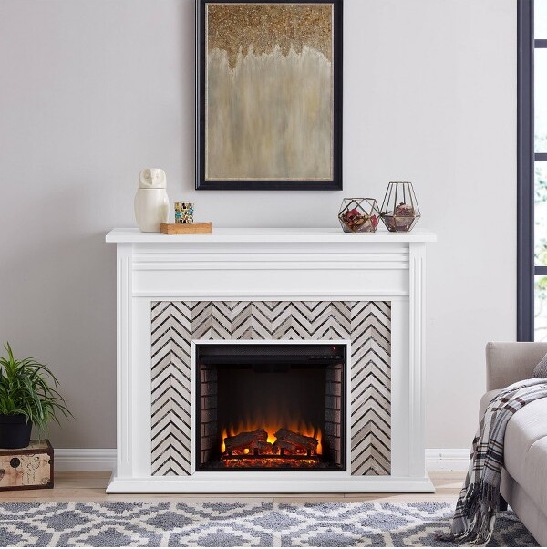 Horngrave Tiled Marble Color Changing Fireplace Gray - Aiden Lane ...