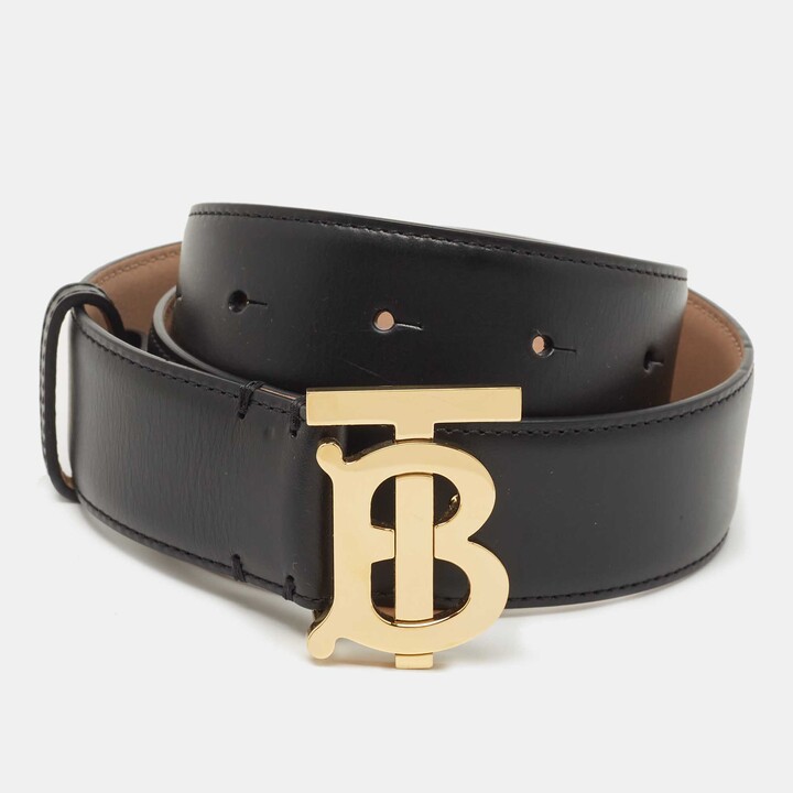 Burberry Black Leather TB Logo Buckle Belt S - ShopStyle