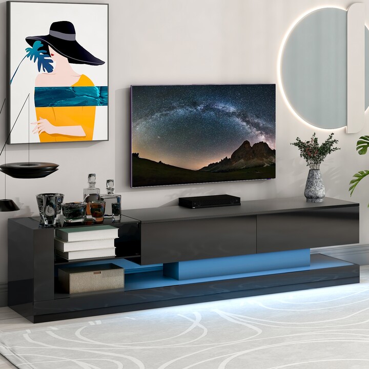 GEROJO Black Modern TV Stand with 16-color RGB LED Strip Lights - ShopStyle