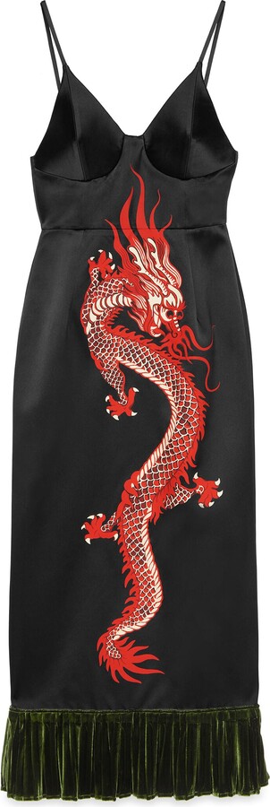 Gucci Silk duchesse dragon print dress - ShopStyle