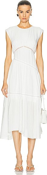 Frame Gathered Seam Lace Inset Dress in White - ShopStyle