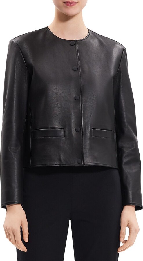 Theory Cropped Leather Jacket - ShopStyle