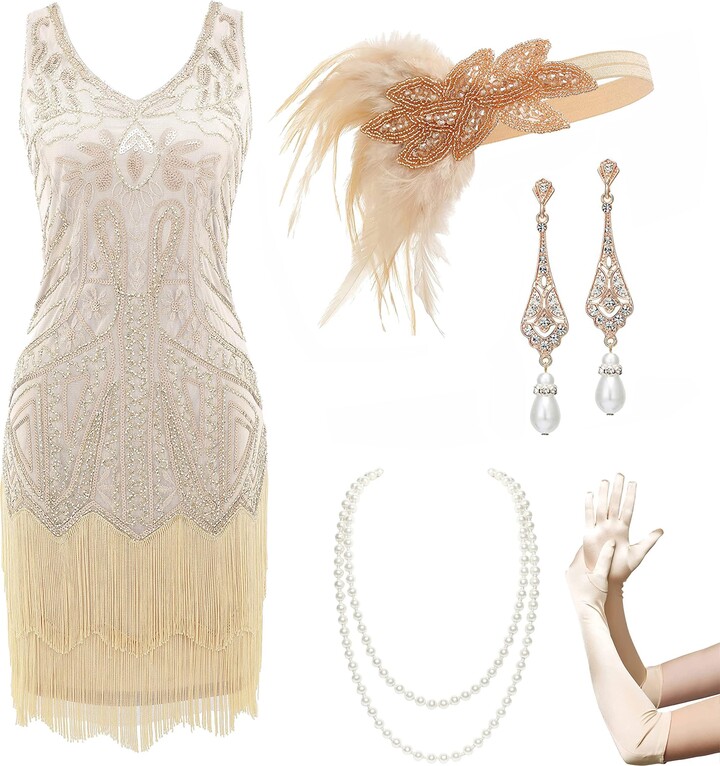 BABEYOND 1920s Women's Flapper Dress with Short Sleeves Gatsby Theme ...