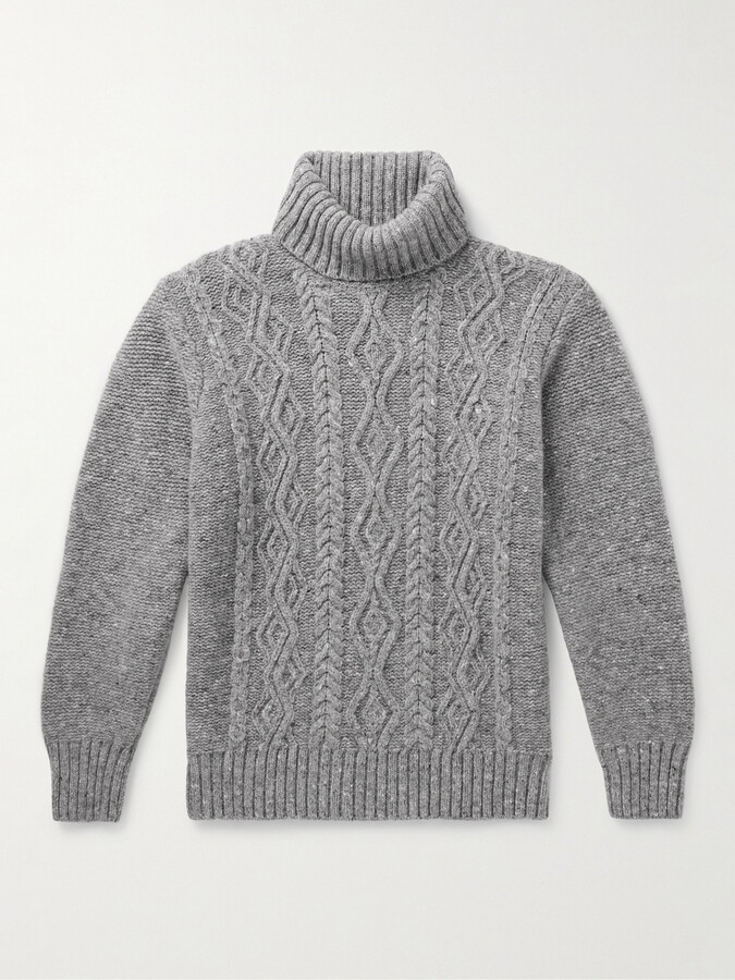 Inis Meáin Cable-Knit Donegal Merino Wool and Cashmere-Blend Rollneck ...