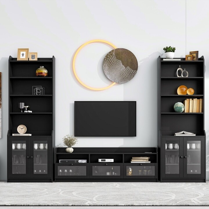 Sunmory Entertainment Wall Unit with Tall Cabinets, Modern TV Console ...