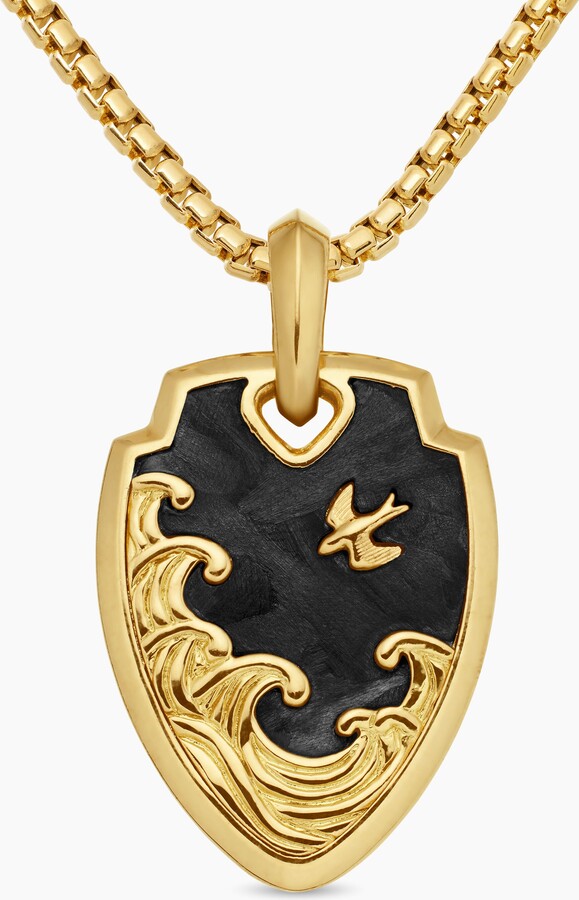 David Yurman Waves Shield Pendant in 18K Yellow Gold with Forged Carbon ...
