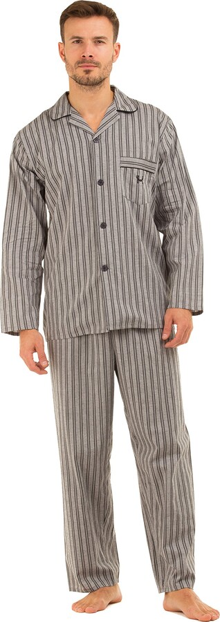 Haigman Mens 100% Cotton Long Pyjama Lounge Wear-Grey Stripe-2X-Large ...