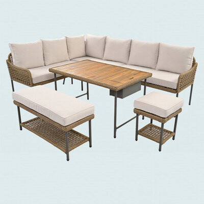 Bay Isle Home 6-Piece Rope Patio Furniture L-Shaped Set, Outdoor ...