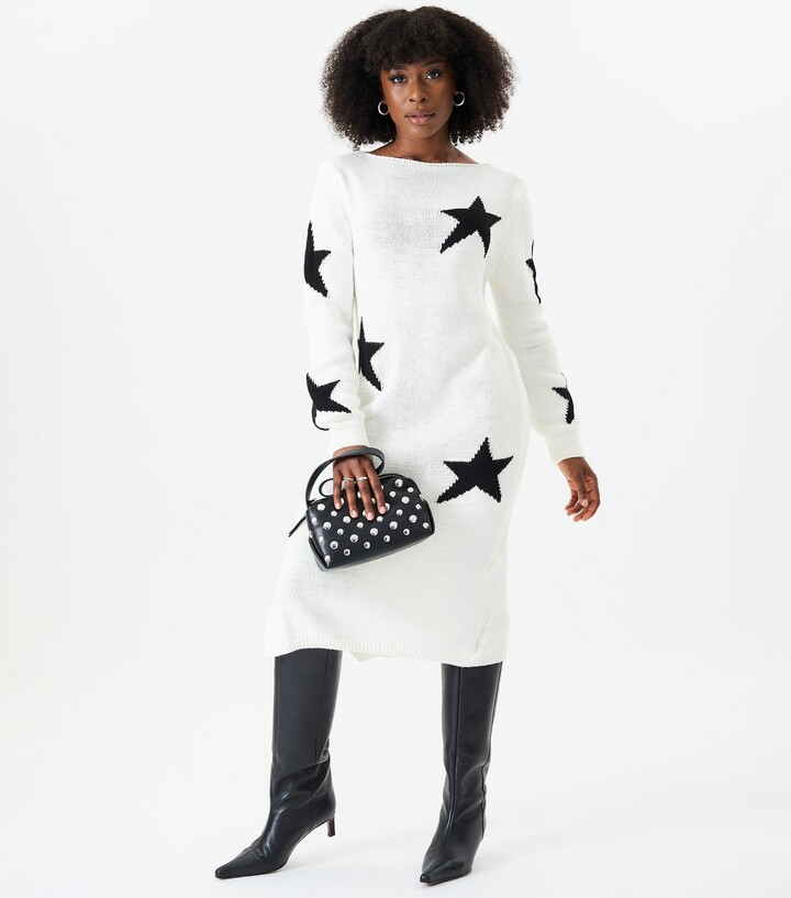 Women's White Star Knit Midi Dress Gini London - ShopStyle
