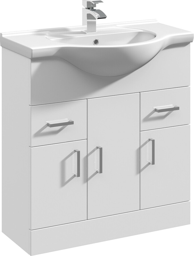 Balterley 3 Door 2 Drawer Bathroom Vanity Basin Unit Gloss White 750mm ...
