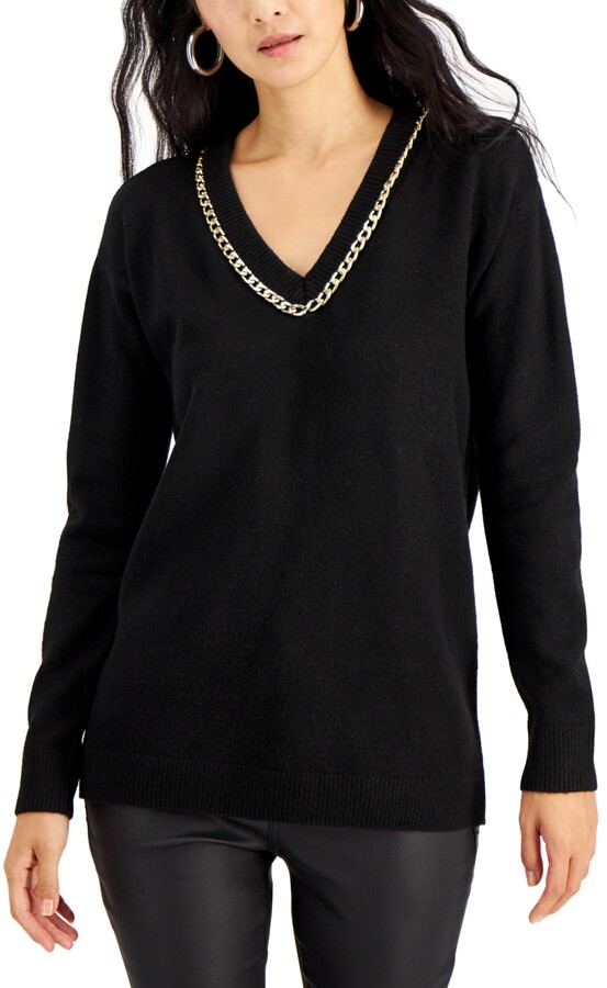 INC International Concepts Attached Metallic Chain Sweater, Created for ...