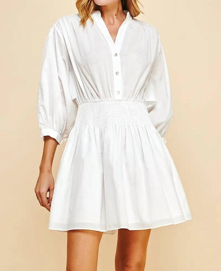Pinch Molly Mandarin Collar Smocked Mini Dress In White - ShopStyle