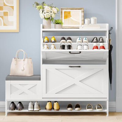 Gracie Oaks Shoe Storage Cabinet with 2 Flip Drawers for 16 Pairs ...