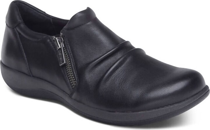 Aetrex Katie Side Zip Slip On Shoes - Wide Width In Black - ShopStyle Flats