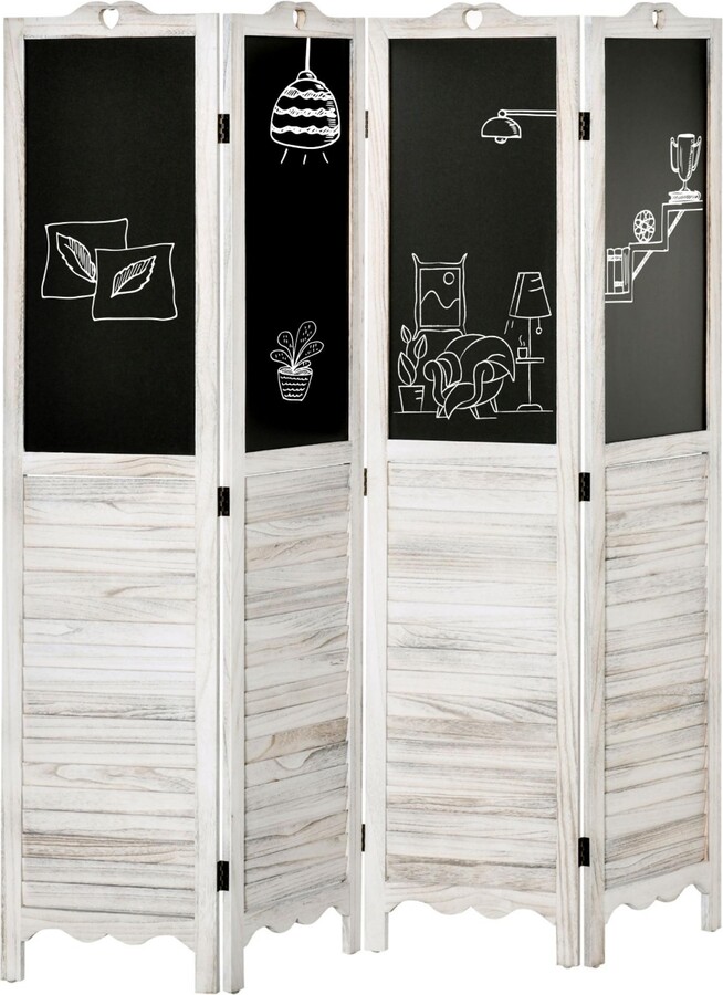 Homcom 4-Panel Folding Room Divider with Blackboard, 5.5 Ft Tall ...