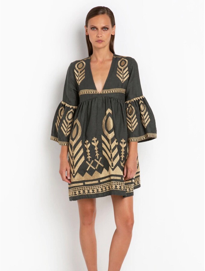 Greek Archaic Kori Kori Greek Archaic- Classic Mini Dress Khaki/Gold ...