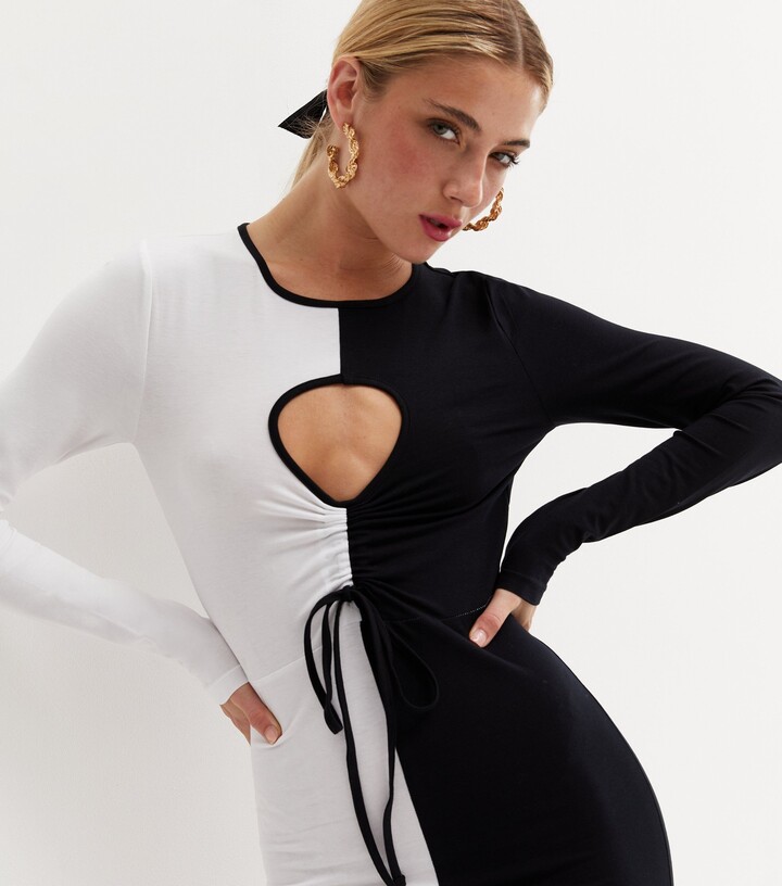NEON & NYLON White Colour Block Cut Out Ruched Bodycon Dress - ShopStyle