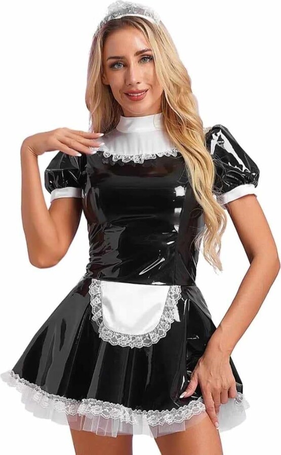 No Name Ltd Womans PVC Vinyl Sissy Maid Outfit Salve Dress Stretchy ...
