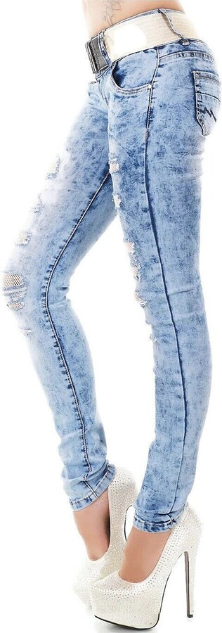 Red Seventy Women's Skinny Slim Ripped Mesh Insert Low Waist Jeans ...