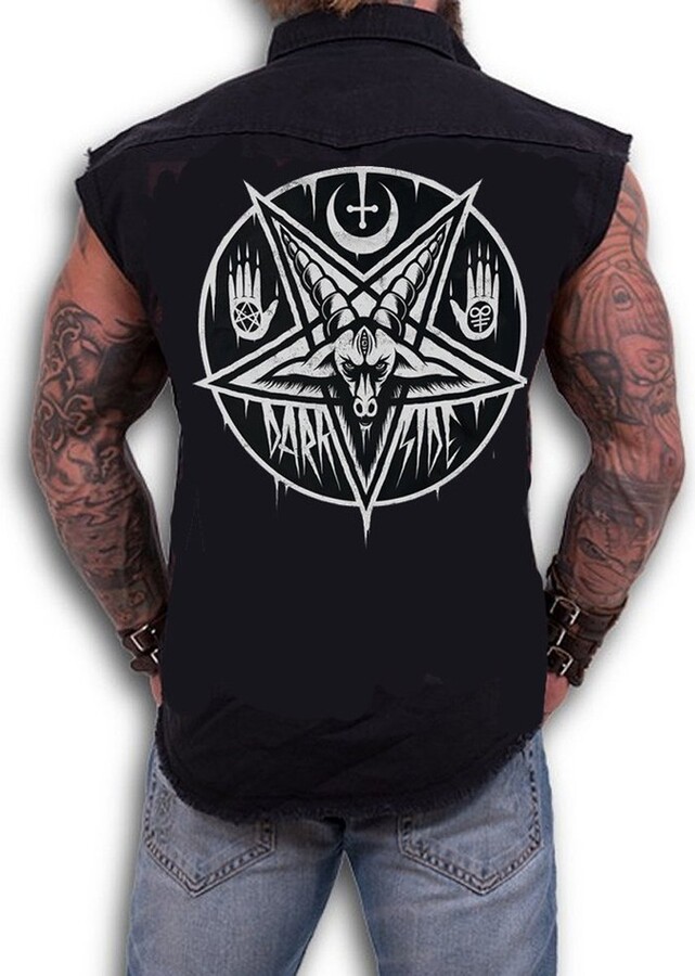 Wild Star Hearts Clothing Pentagram Baphomet Mens Worker Shirt Gothic ...