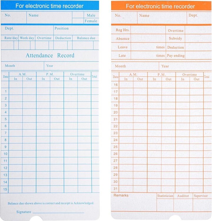 Yescom 1000 Count Monthly Time Clock Cards Timecard for Employee ...
