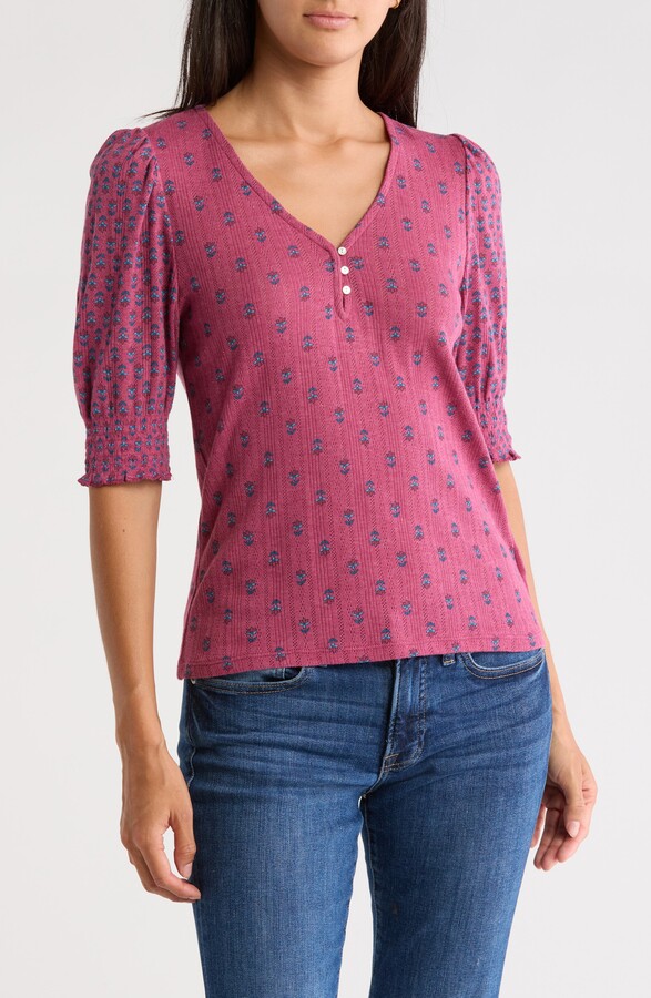 Lucky Brand S/S Printed Henley Top - ShopStyle