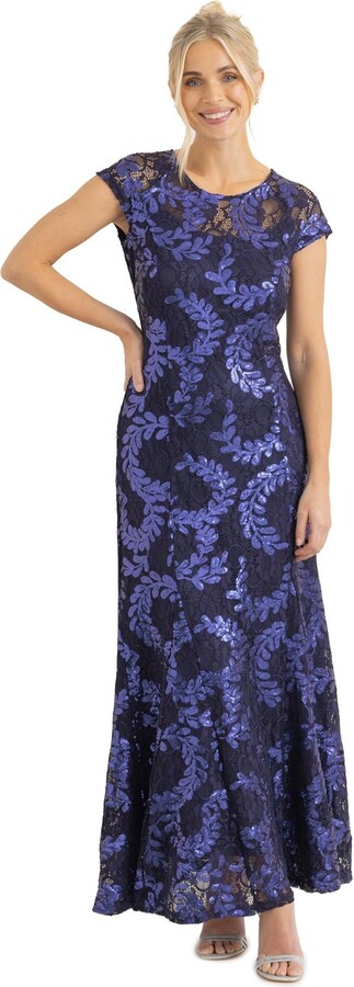 Klass Sequinned Lace Maxi Dress - Midnight/Cobalt - 18 - ShopStyle