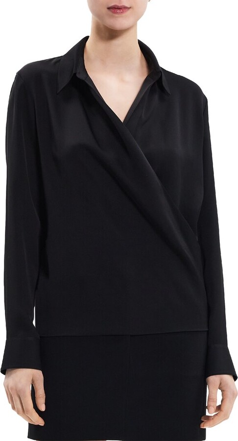 Theory Wrap Silk Blouse - ShopStyle