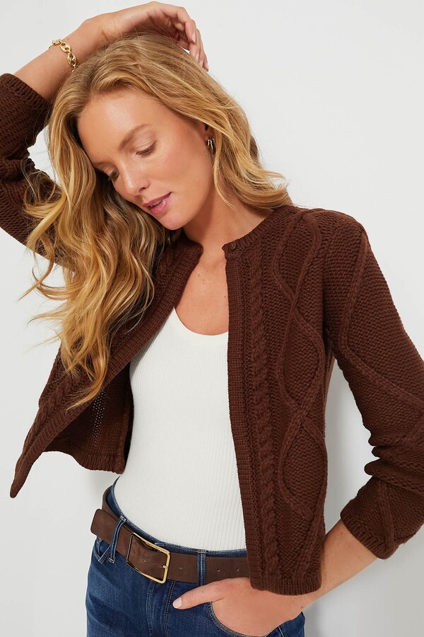 Hyacinth House Chocolate Cable Knit Collins Cardigan - ShopStyle Sweaters