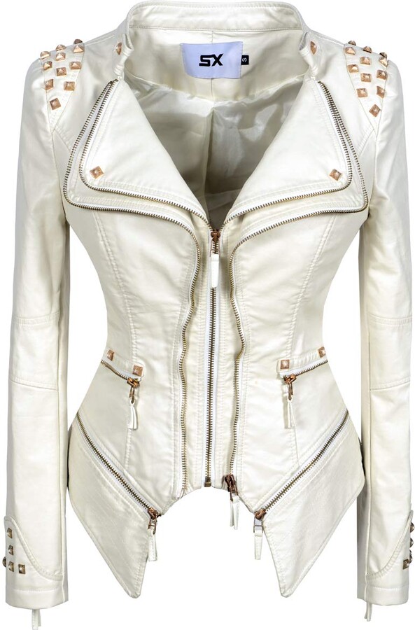 Fashion SX SX Women's Fashion Studded Perfectly Shaping Faux Leather Biker Jacket - ShopStyle