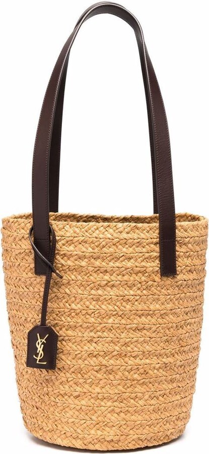 Saint Laurent Panier small raffia bucket bag - ShopStyle