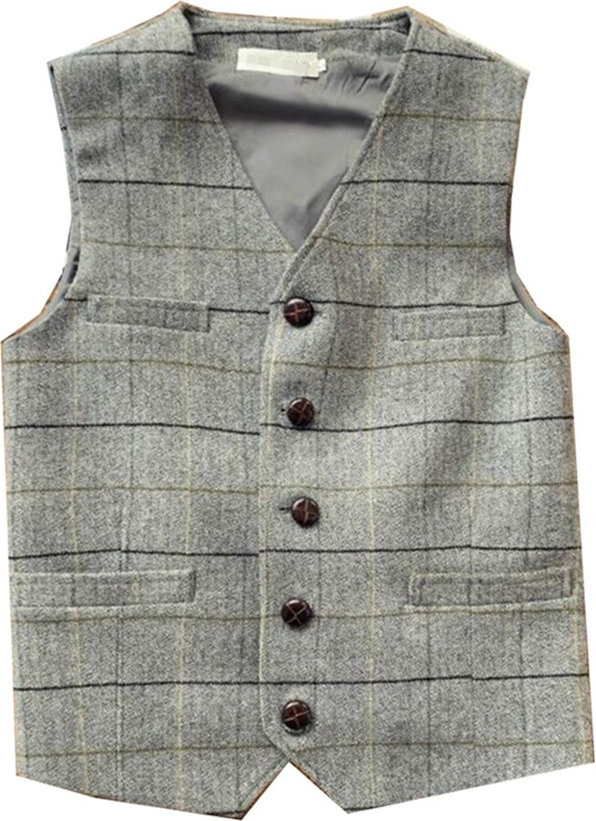 Chyoieya British Vintage Grid Vest Plaid Men's Slim Suit Vests Woolen ...