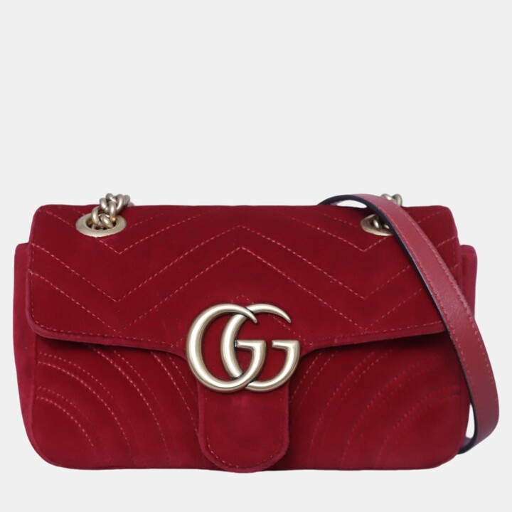 Gucci Red Velvet Mini Marmont Bag - ShopStyle