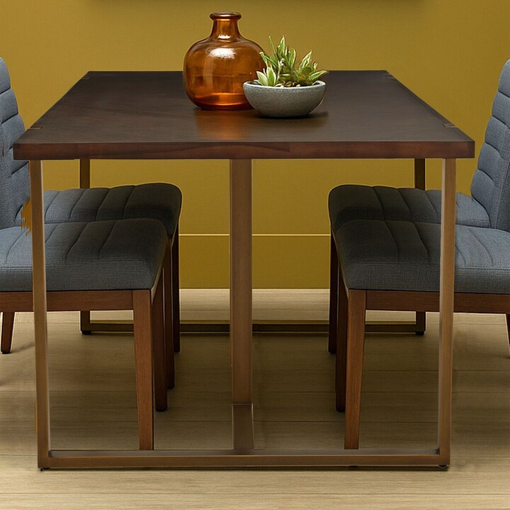 Premier Housewares Brass Base Dining Table, Sustainable Acacia Wood Top ...