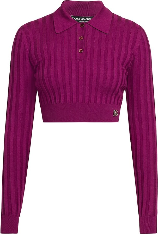 Dolce & Gabbana Rib-Knit Silk Crop Pullover - ShopStyle Tops