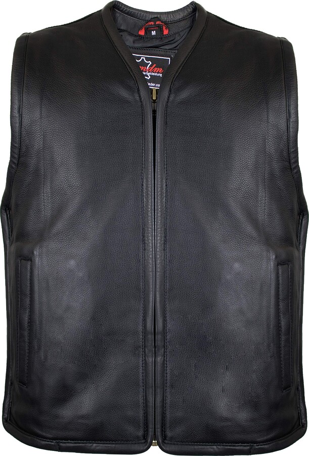 MDM Men's Leather Vest with Leather Front - ShopStyle