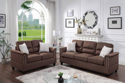 Hollywood Decor Halen 2-Piece Sofa Set Upholstered in Chocolate Polyfiber with Pillows Included ...