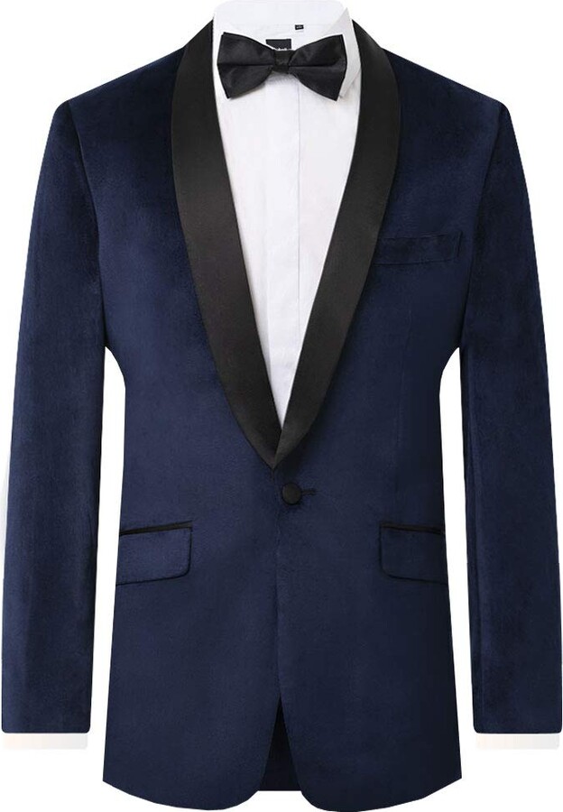 Dobell Mens Navy Blue Tuxedo Dinner Jacket Slim Fit Velvet Contrast ...