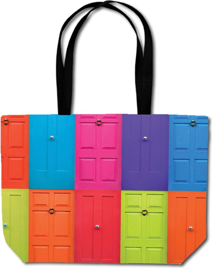 Warren Reed - Designer Colourful English Doors Beach Shopper Tote Bag ...