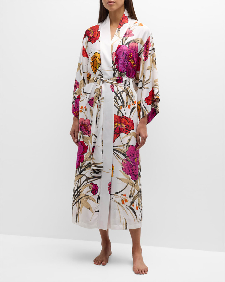 Natori Anais Floral-Print Kimono-Sleeve Charmeuse Robe - ShopStyle